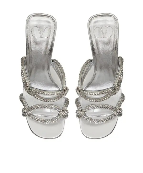 Valentino Garavani Chain 1967 Embellished Metallic Napa Leather Mules