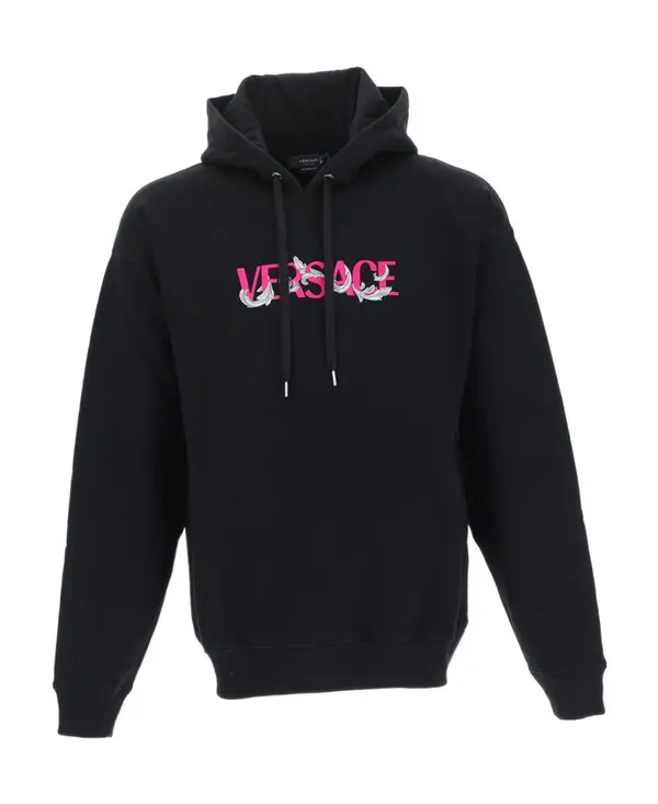 Versace Logo Embroidered Long Sleeve Hoodie
