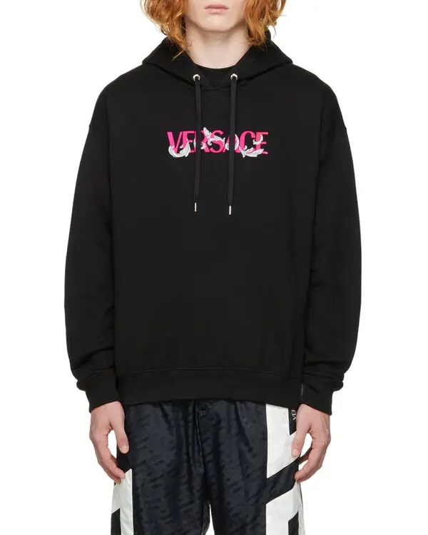 Versace Logo Embroidered Long Sleeve Hoodie
