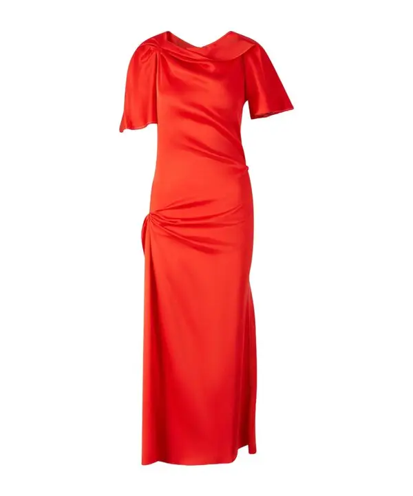 Victoria Beckham Short Sleeve Gown With Ruffled Collar And Fitted Waist