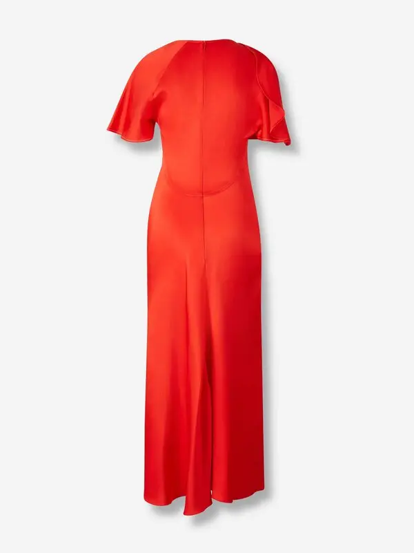 Victoria Beckham Short Sleeve Gown With Ruffled Collar And Fitted Waist