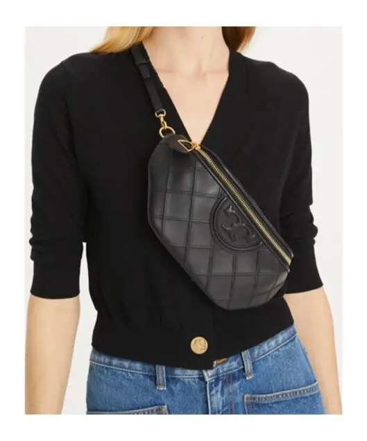Tory Burch Fleming Logo Embossed Belt Bag - Black