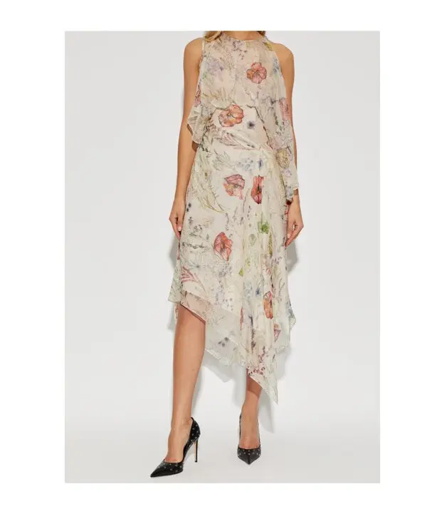 Alexander McQueen Sleeveless Floral Print Draped Dress