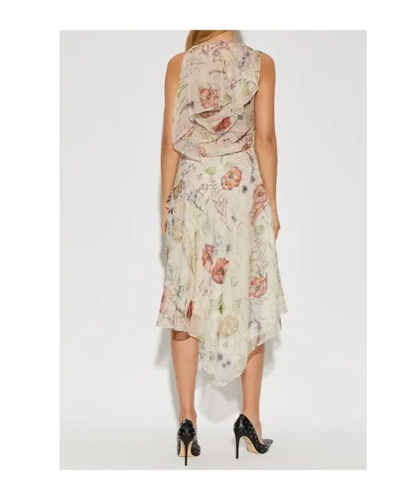 Alexander McQueen Sleeveless Floral Print Draped Dress