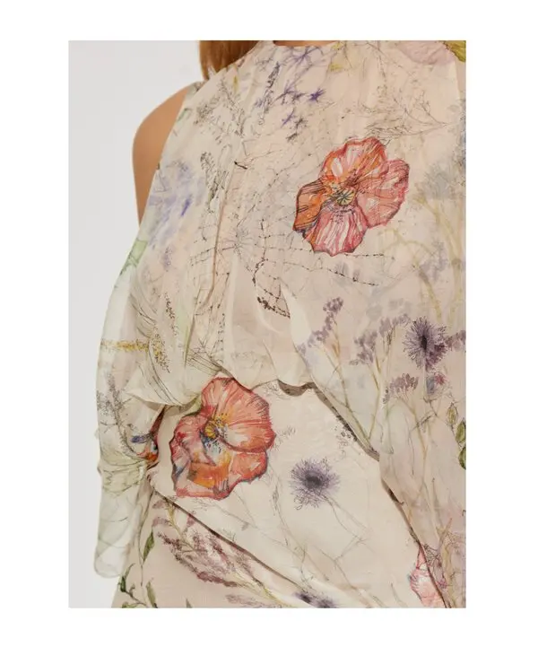 Alexander McQueen Sleeveless Floral Print Draped Dress