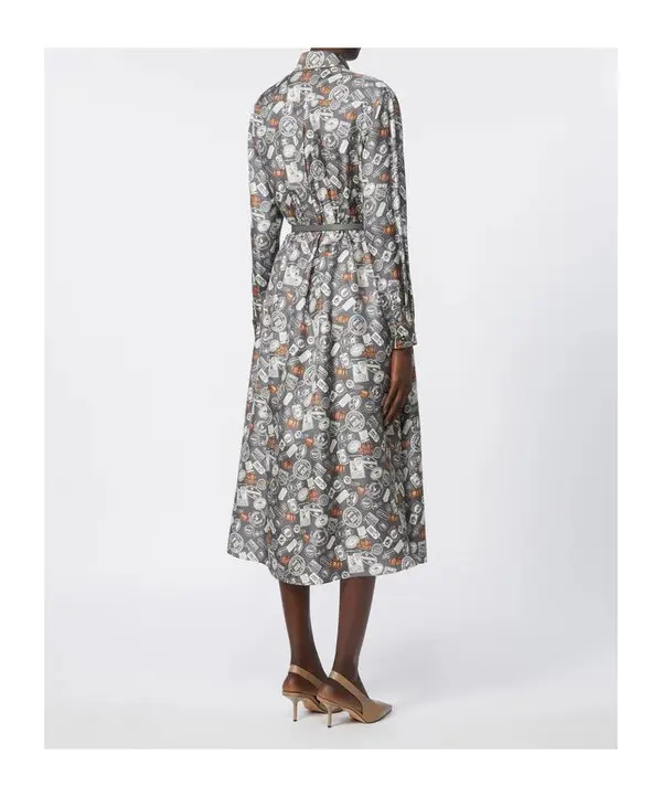 Max Mara Printed Collared Belted Dress - Medium Gray