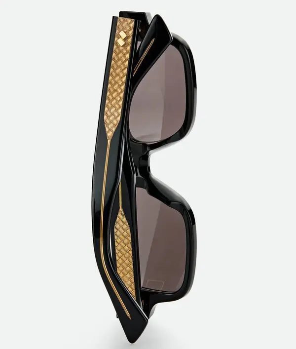 Bottega Veneta Intrecciato Rectangular Sunglasses - Black/gray