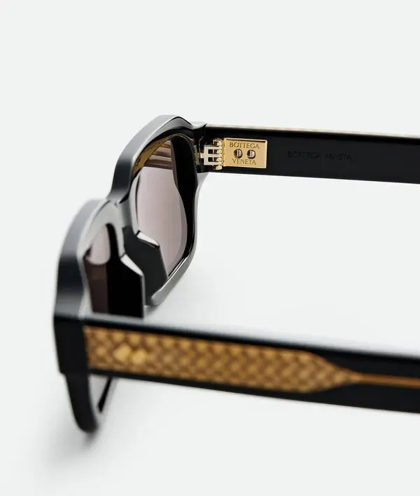 Bottega Veneta Intrecciato Rectangular Sunglasses - Black/gray