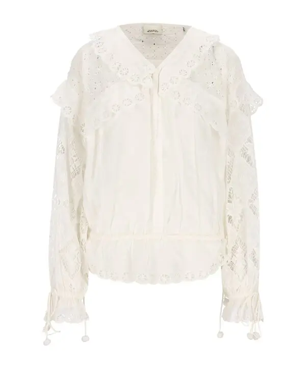 Isabel Marant Étoile Long-sleeved Lace Blouse With Pom-poms - No