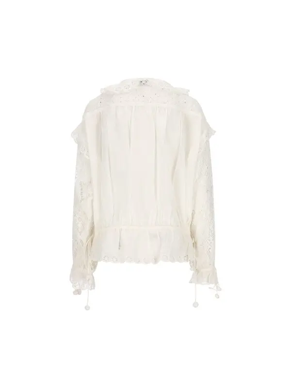 Isabel Marant Étoile Long-sleeved Lace Blouse With Pom-poms - No