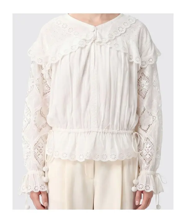 Isabel Marant Étoile Long-sleeved Lace Blouse With Pom-poms - No