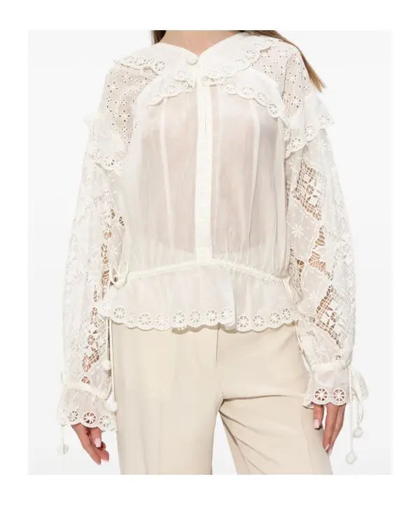 Isabel Marant Étoile Long-sleeved Lace Blouse With Pom-poms - No