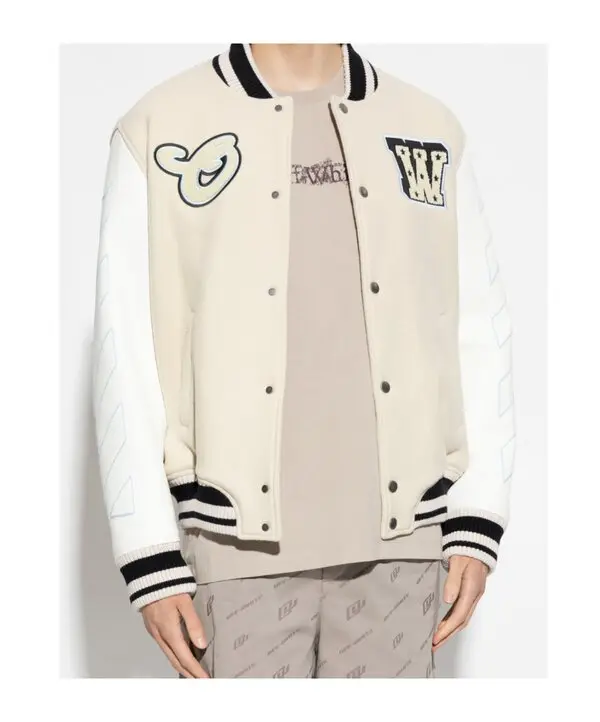 Off-White Varsity Jacket With Star Logo - Cream