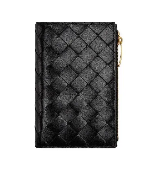 Bottega Veneta Intrecciato Bi-fold Zip Wallet - Black