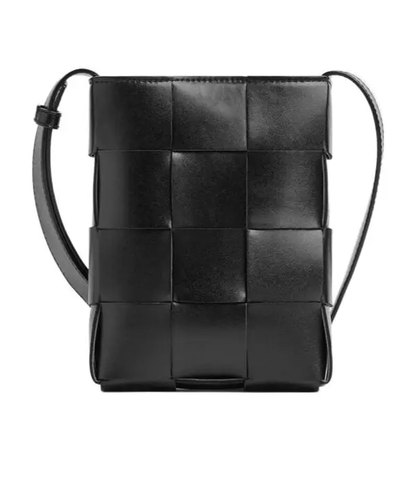 Bottega Veneta Interwoven Leather Phone Case - Black