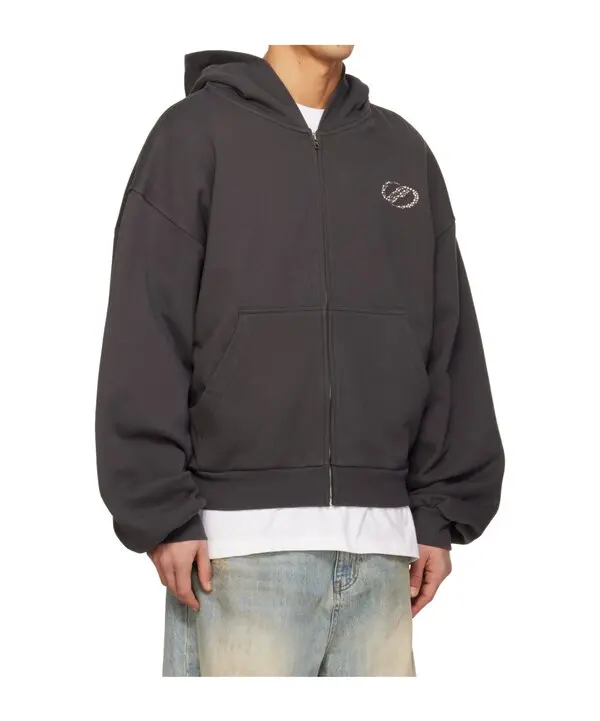 We11Done Zip Up Hoodie With Crystal-cut Logo