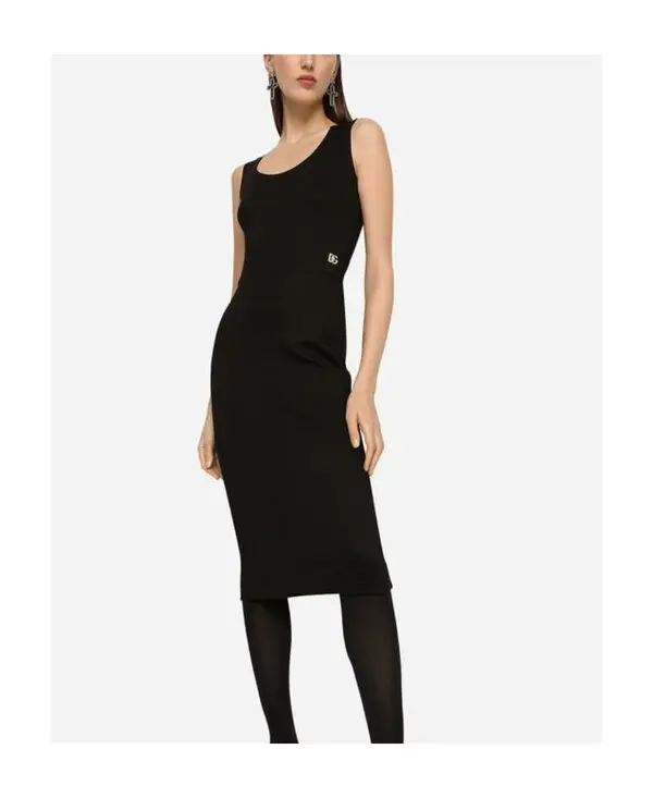 Dolce & Gabbana Sleeveless Logo Plaque Midi Dress