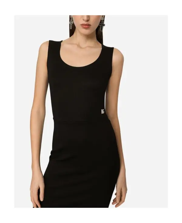 Dolce & Gabbana Sleeveless Logo Plaque Midi Dress