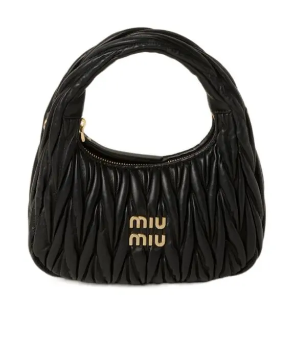 Miu Miu Wander Matelassé Logo Plaque Mini Hobo Bag - Black