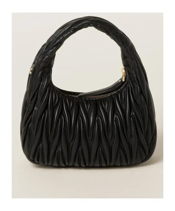 Miu Miu Wander Matelassé Logo Plaque Mini Hobo Bag - Black