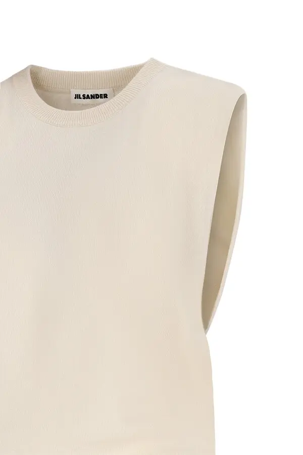 JIL SANDER Ribbed Knit Round Neck Tank Top