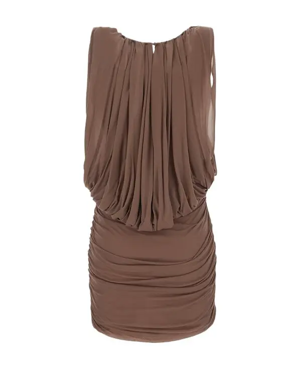 Saint Laurent Draped Sleeveless Mini Dress With Pendant Detail - Brown