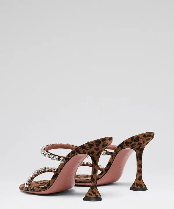 Amina Muaddi Leopard Print Embellished Stiletto Sandals