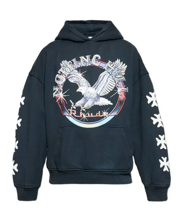 Rhude Eagle Graphic Star-embellished Hoodie - Black
