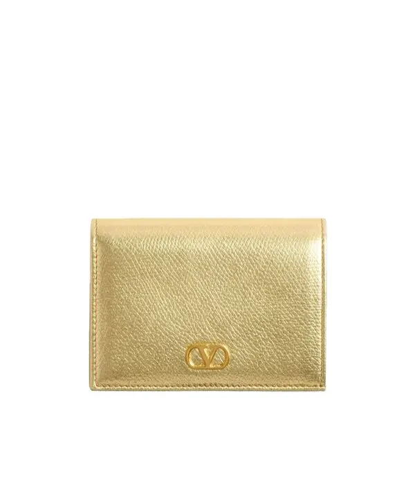 Valentino Garavani Vlogo Signature Laminated Grainy Calfskin Wallet - Bronze