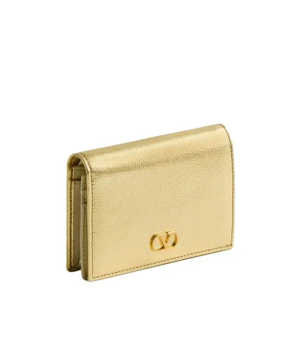 Valentino Garavani Vlogo Signature Laminated Grainy Calfskin Wallet - Bronze