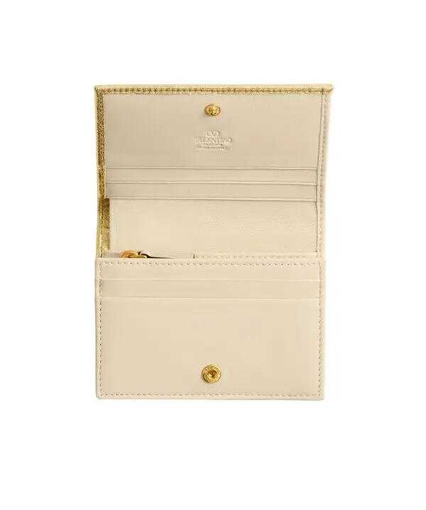 Valentino Garavani Vlogo Signature Laminated Grainy Calfskin Wallet - Bronze