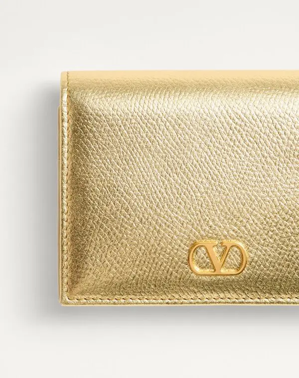 Valentino Garavani Vlogo Signature Laminated Grainy Calfskin Wallet - Bronze