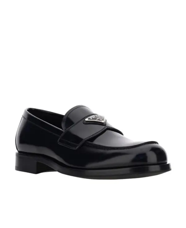 Prada Metal Triangle Logo Loafers - Black