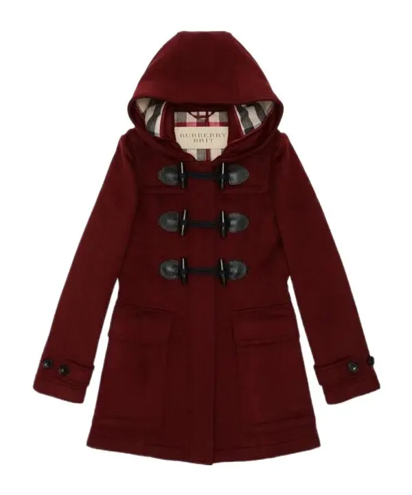 Burberry Hooded Overcoat With Horn Buckle Detailing - Red