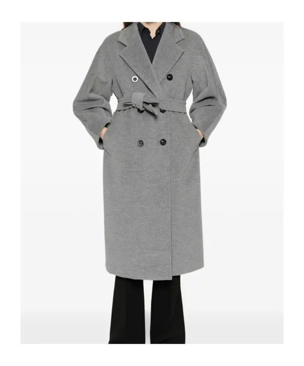 Max Mara Madame Double-breasted Belted Coat - Light Gray