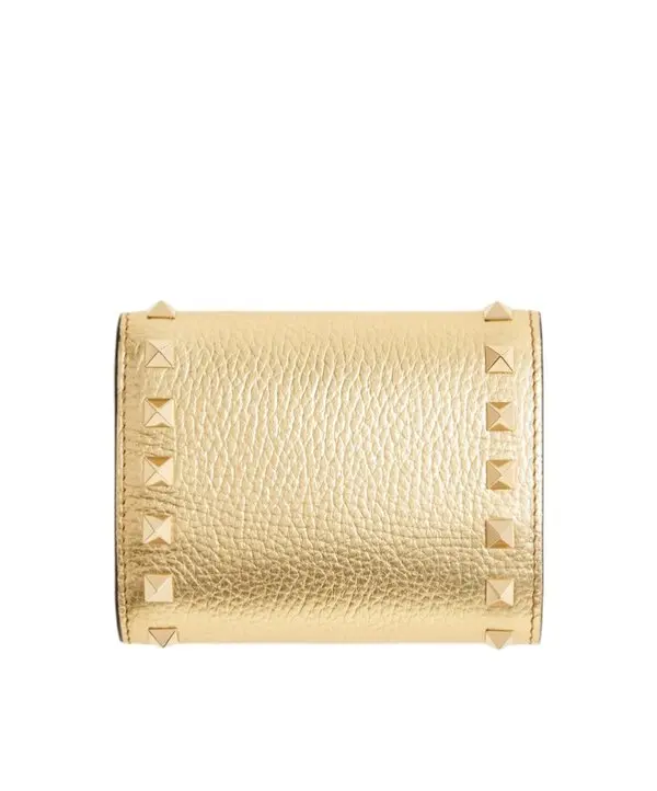 Valentino Garavani Rockstud Trifold Wallet In Laminated Grainy Calfskin