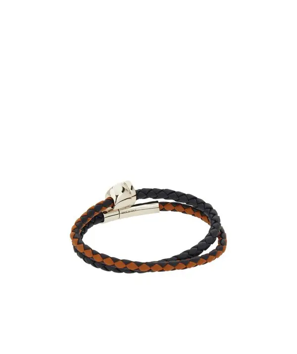 FERRAGAMO Gancini Braided Double-wrap Bracelet - Silver/navy/leather