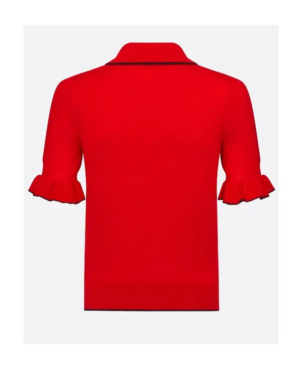 Dior Short-sleeved Knit Sweater With Ruffles And Bee Embroidery