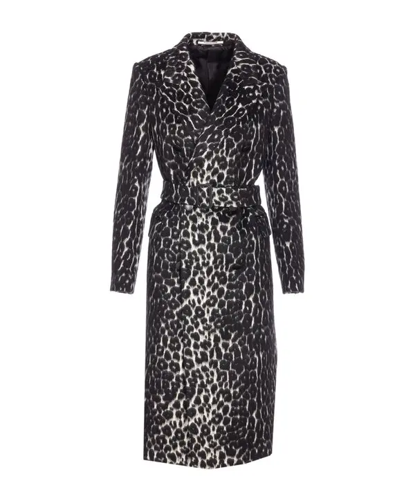 Tagliatore Leopard Printed Bouble Breasted Coat - Black
