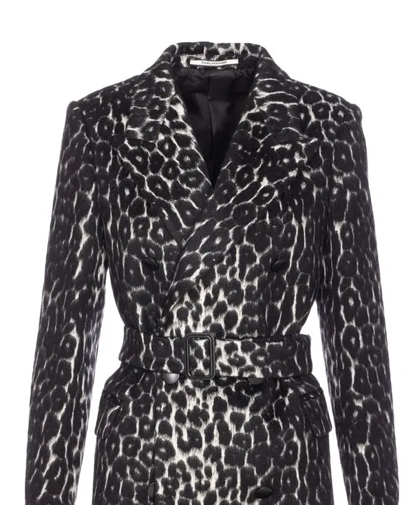 Tagliatore Double Breasted Leopard Print Coat