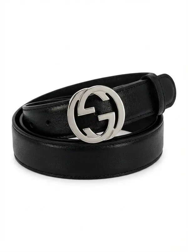 Gucci Monogram Plaque Leather Belt - Black