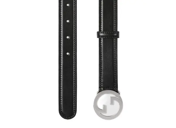 Gucci Monogram Plaque Leather Belt - Black