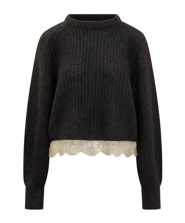 Fabiana Filippi Lace Trim Crewneck Jumper - Black