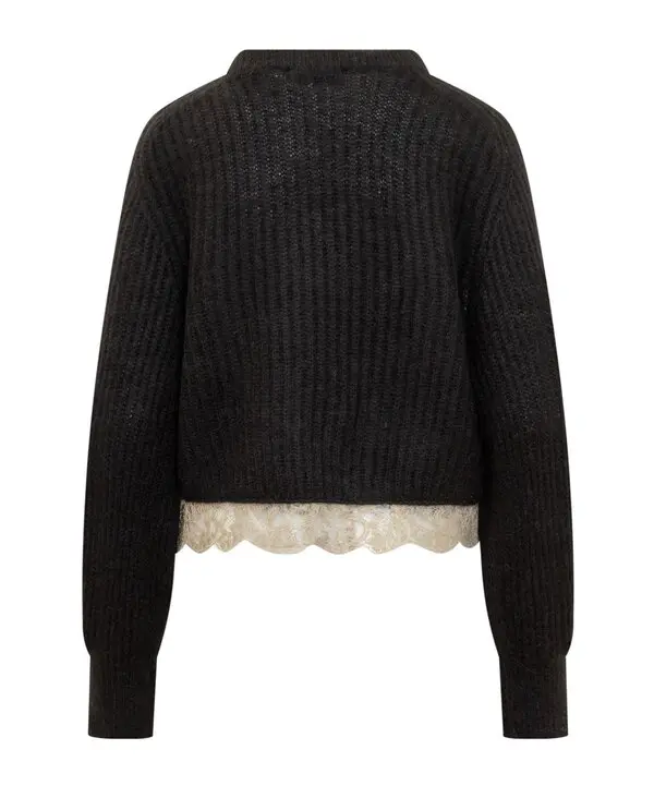 Fabiana Filippi Lace Trim Crewneck Jumper - Black