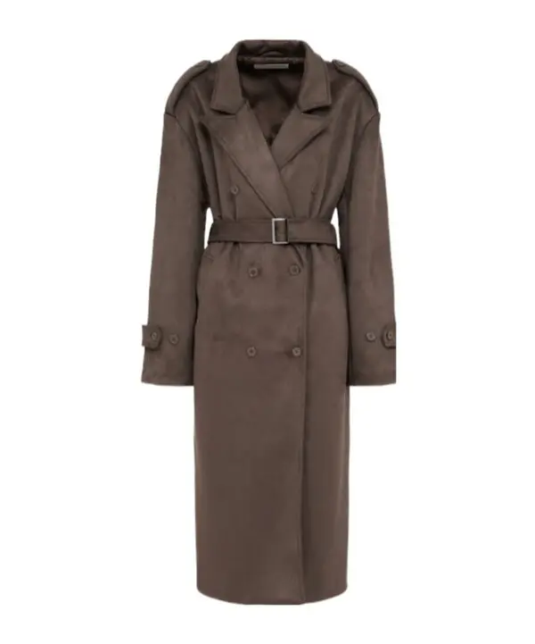 THE FRANKIE SHOP Pembroke Faux Suede Long Trench Coat - Grey