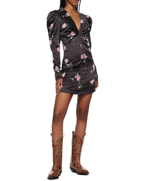 GANNI Floral Print V-neck Dress
