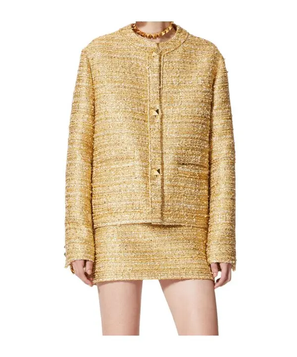 Valentino Garavani Tweed Sequined Jacket With Rivet Buttons