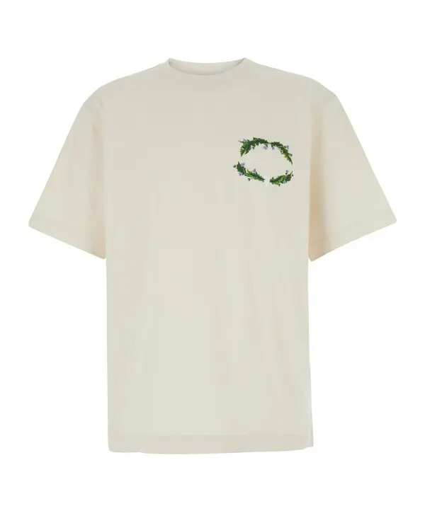 Burberry Logo Embroidered Crewneck T-shirt - Cream