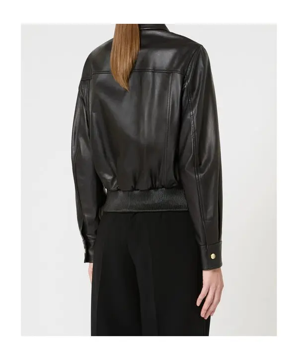 Max Mara Leather Button-fastening Jacket - Black