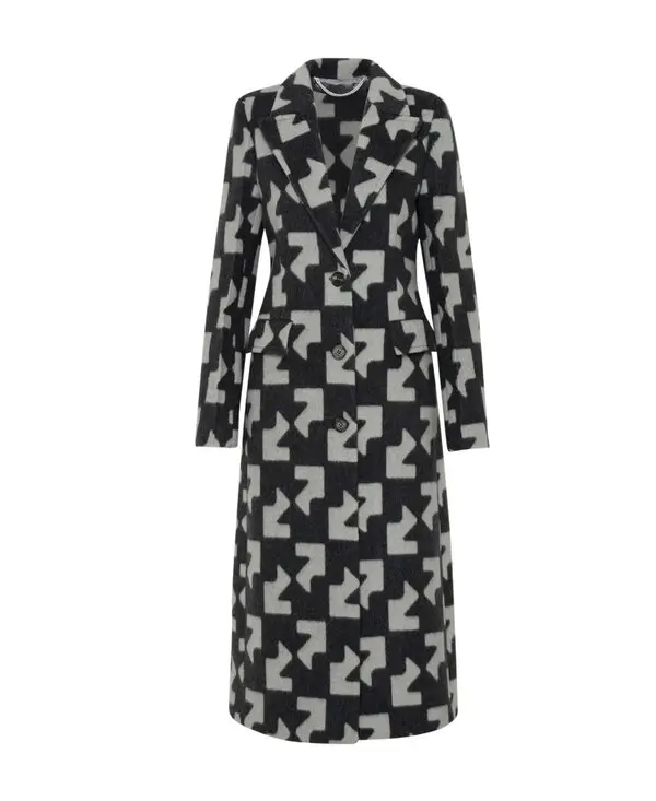 Off-White Geometric Patterned Single-breasted Coat